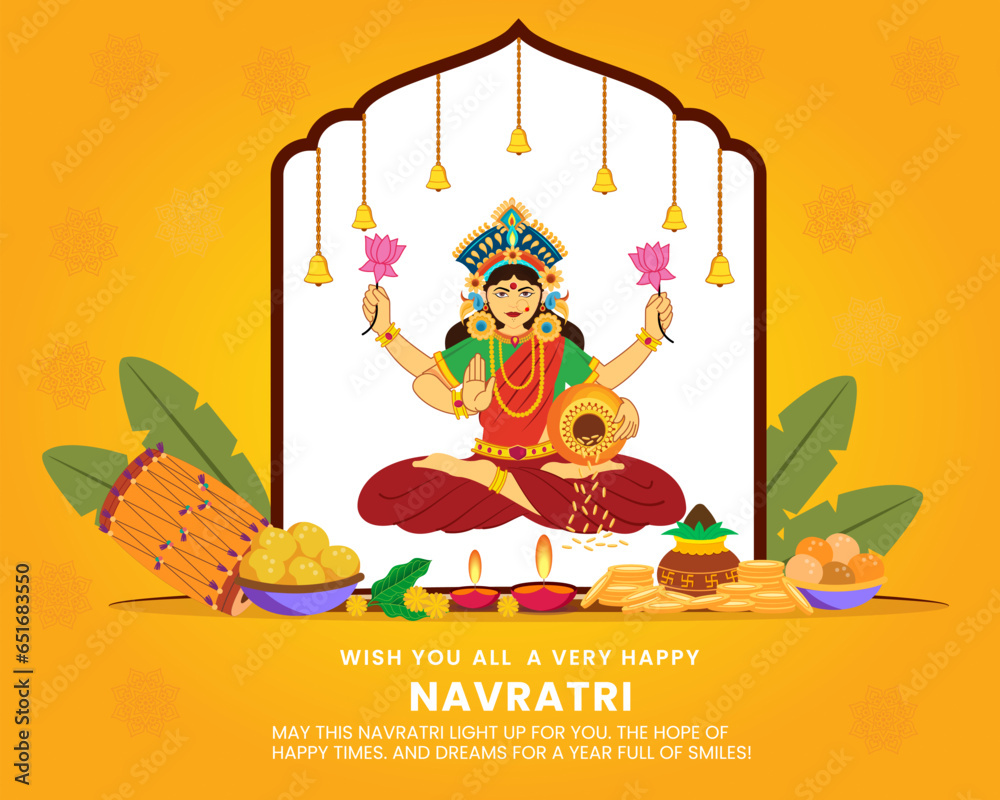 Durga pooja Navratri festival wishes card design with beautiful ...