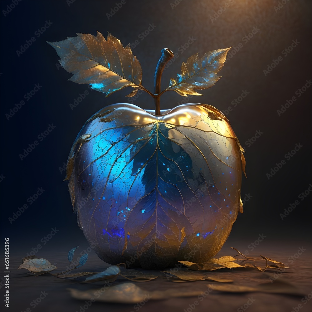 holy lightbeautiful spectral light gold apple the leaf is flashing blue ...