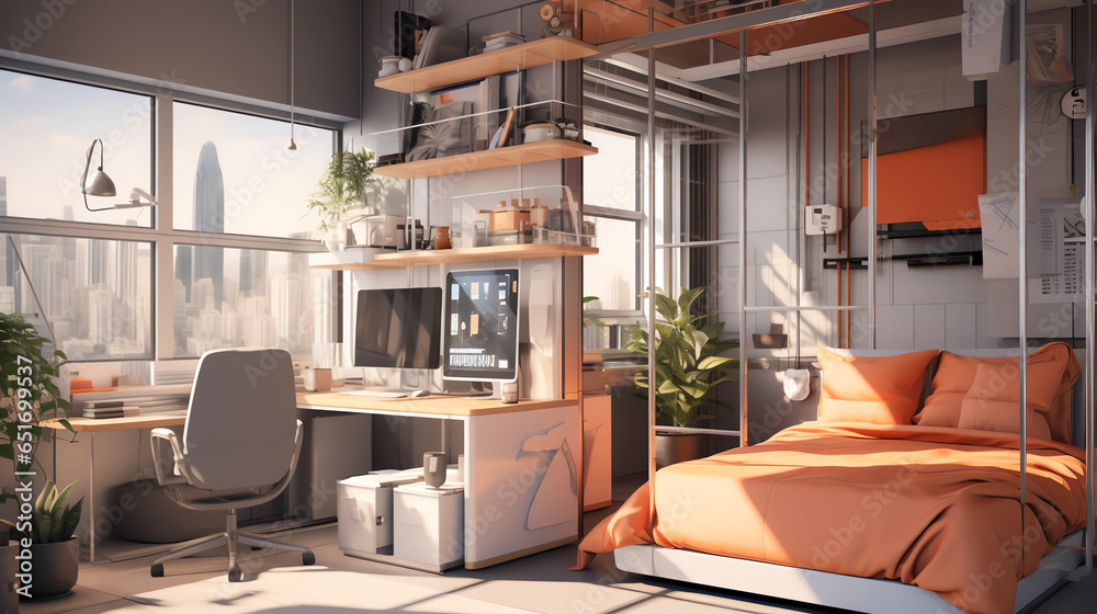 A modern studio apartment with flexible, space-saving furniture ... A modern studio apartment with flexible, space-saving furniture ...