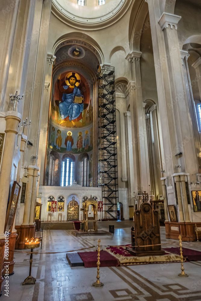 Interior of Holy Trinity Cathedral of Tbilisi, (known as Sameba ...