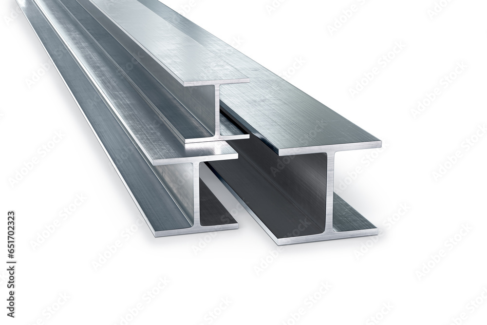 Realistic steel I-beam isolated on the white background. 3d rendering ...