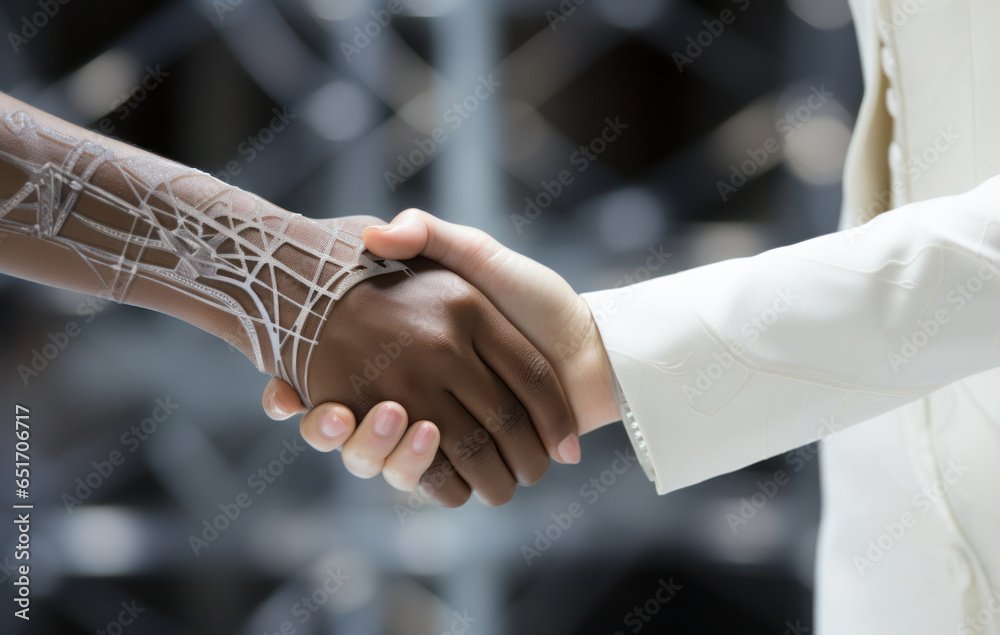 Two people of different races shaking hands. Handshake during a successful deal , Generative AI ...
