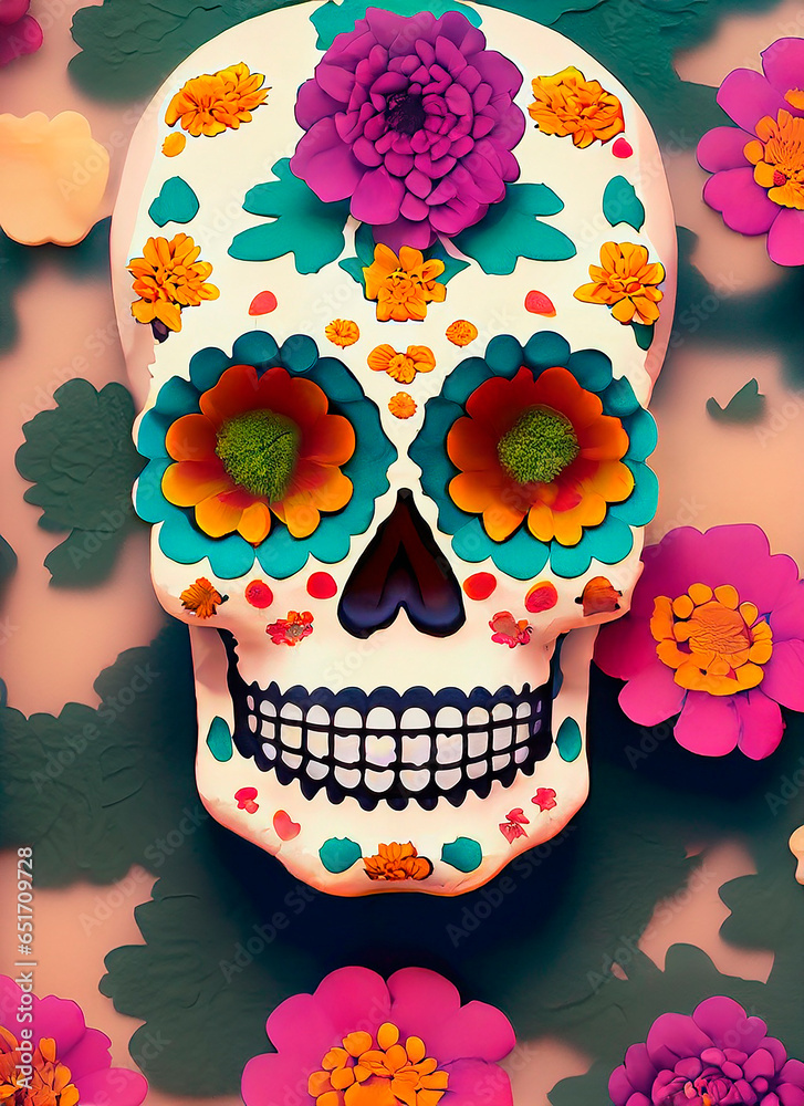Mexican Art Skull on Day of the Dead Arte Mexicano Calavera en el Día ...
