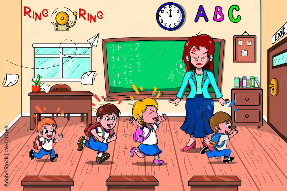 Ilustración vectorial de alumnos saliendo de clases. Stock Illustration ...