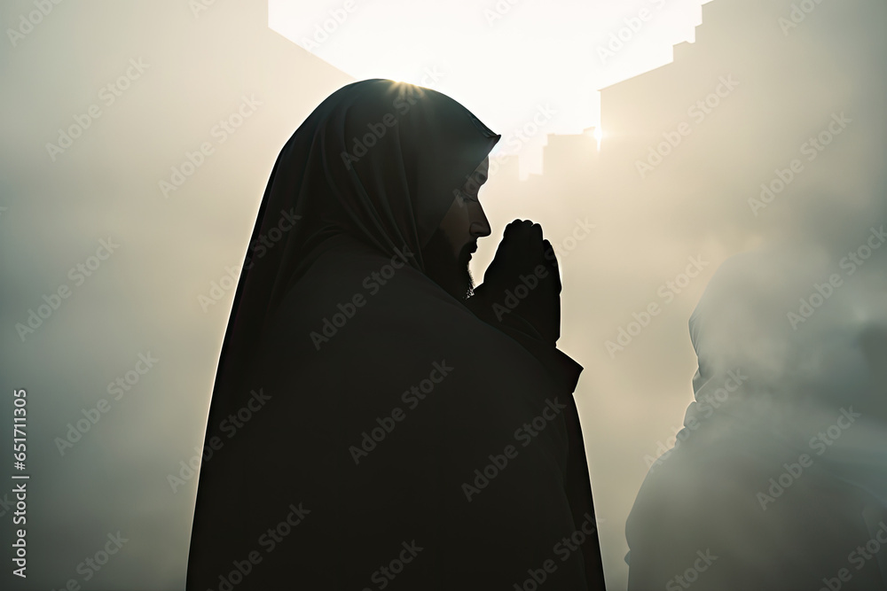 Muslim praying in a mystical environment, silhouette photo, no face ...