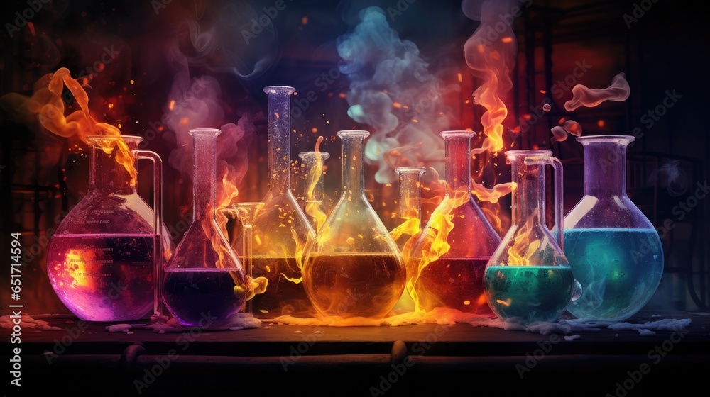 Detonation of chemical substances, Beautiful colored smoke reaction of ...