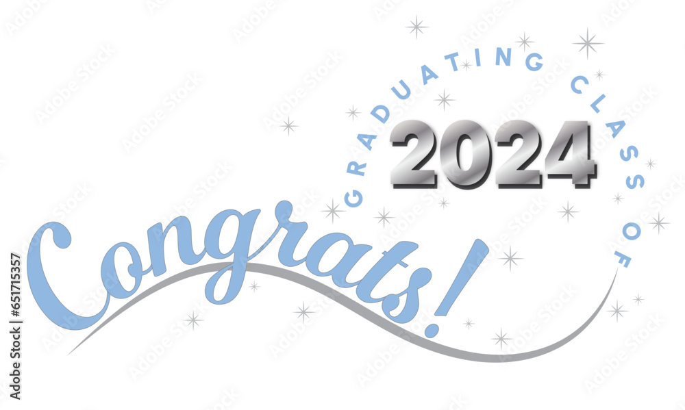White background - Congrats Graduates Text - in Light Blue with 2024 in ...