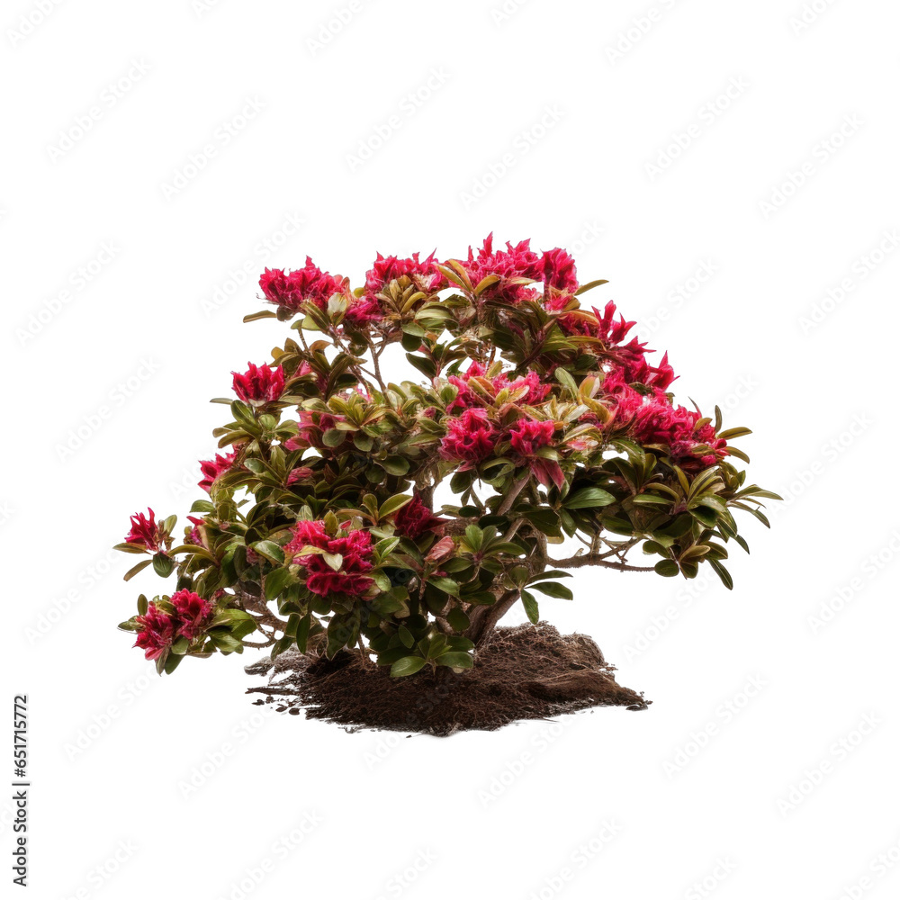 woody bush of pink rhododendron flowers growing in the ground, png file ...