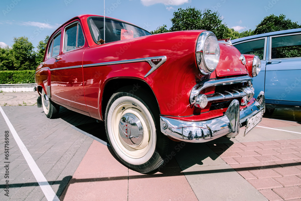 Moskvich-402 car made in USSR 1950s. Retro auto Moskvich 402 parked on ...