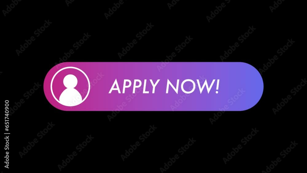 "Apply now" sign animation. Text in colored round shape on black ...