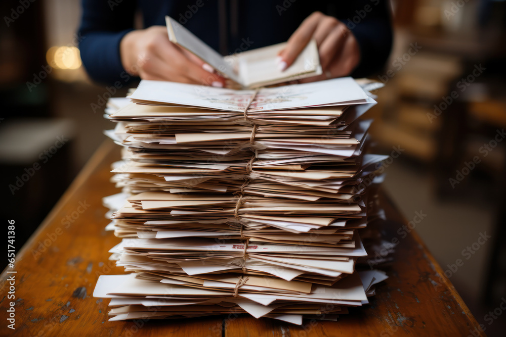 A close-up of hands holding a stack of handwritten letters, symbolizing ...
