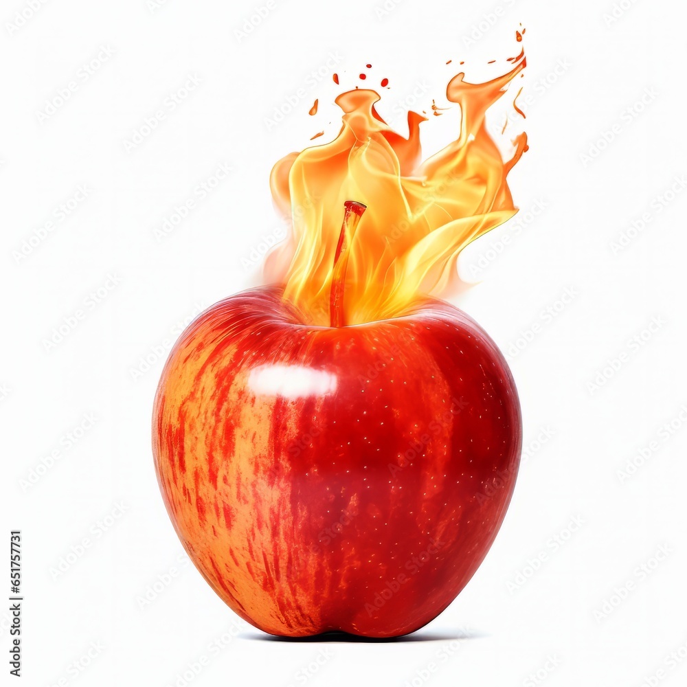 Red apple on fire, isolated on white, concept image, environmental and ...