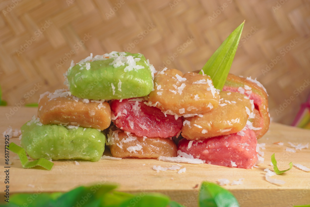 Getuk with three colors. A snack originating from Central Java ...