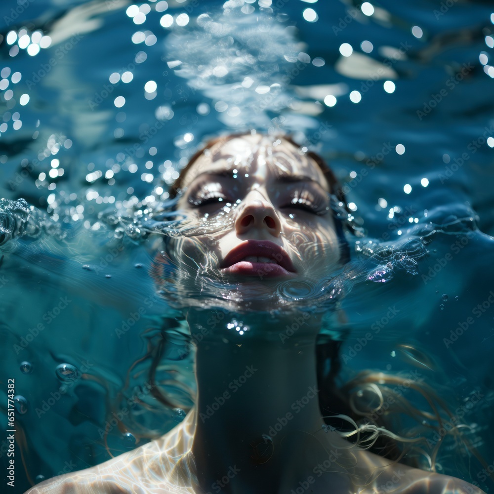 beautiful female woman freshness relax floating swim in water pool ...