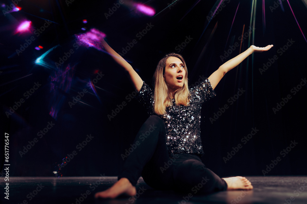 Beautiful Woman Performing on a Stage at her Own Show. Musical artist ...