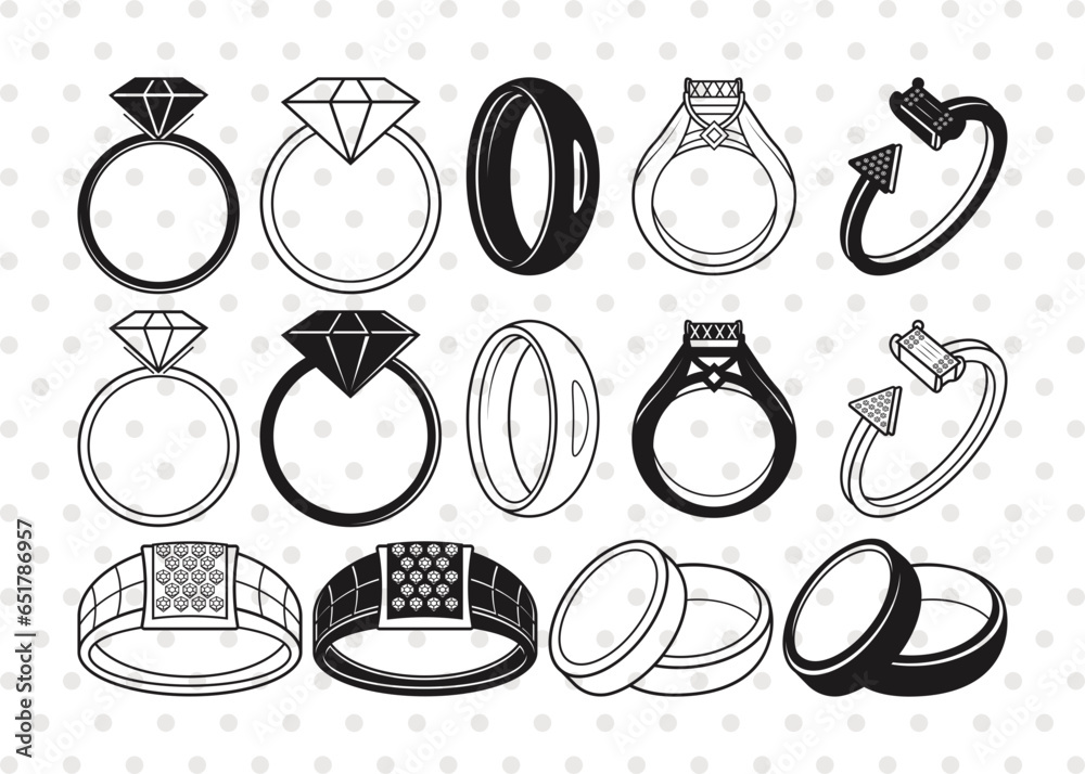 Ring Silhouette, Ring, Engagement Rings SVG, Diamond Ring Svg, Wedding ...