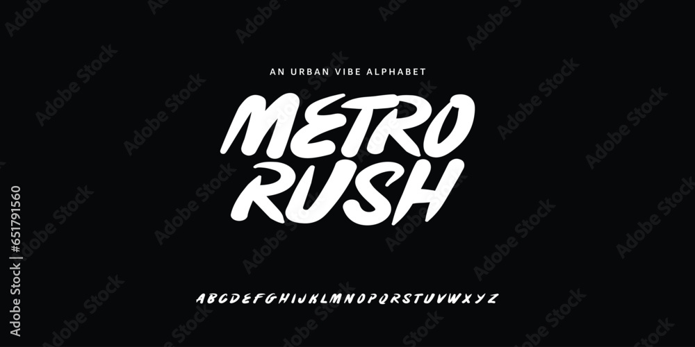 Metro Rush handwritten script alphabet typography font vector for logo ...