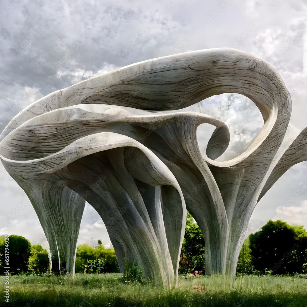 bio digital architecture sculpture tornado shape in a garden landscape ...