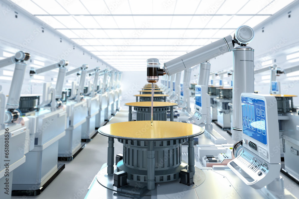 Poster Semiconductor manufacturing with robotic arms and silicon wafers ...