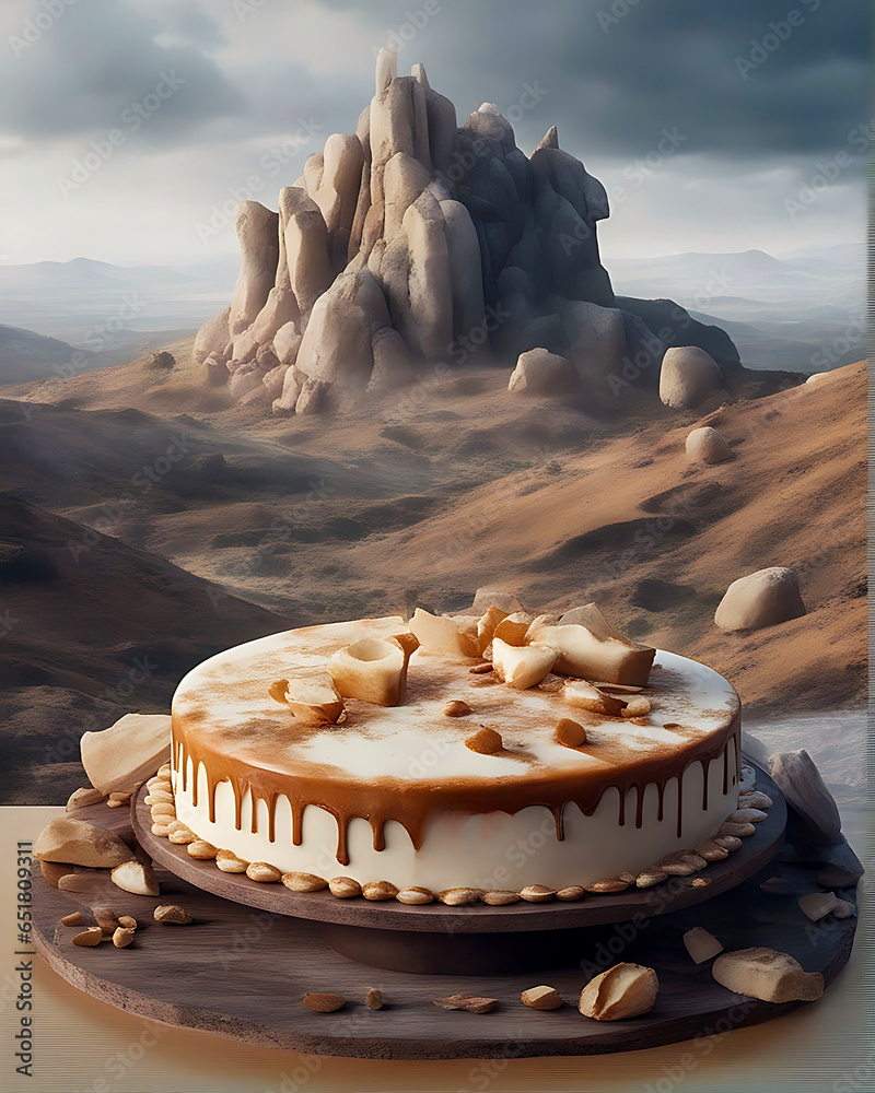 Beautiful cake which is located in natural landscape. Beautiful ...