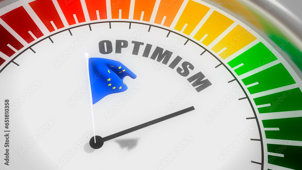 European Uninon optimism level meter indicating maximum. Color scale ...