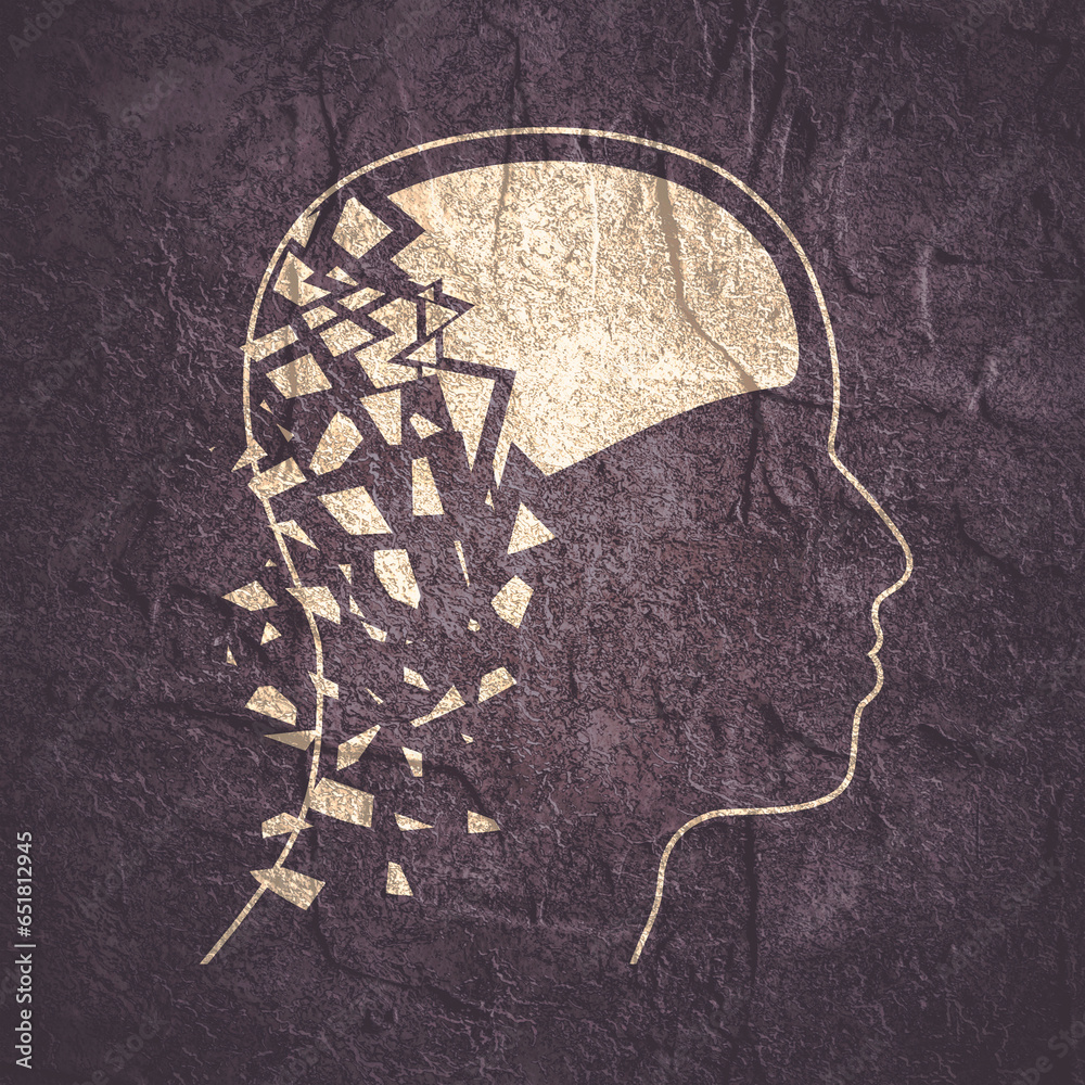 Dementia, memory loss, amnesia concept. Brain damage, cognitive ...