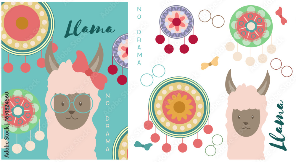 Llama cards. Baby llamas cute alpaca and patterned circle. cute llama ...