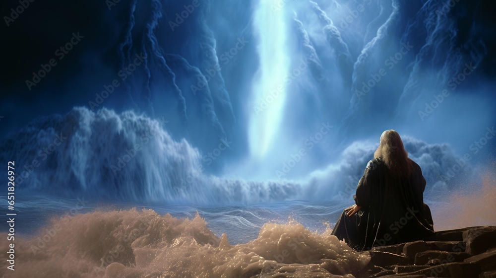Moses parting the red sea in biblical scenery of the exodus Stock ...
