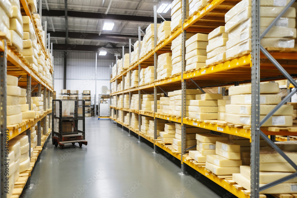 A large production room filled with many racks and shelves with ...