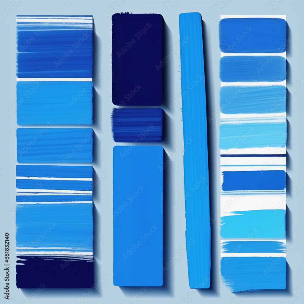 Shades of blue Color Five Brush Strokes in different type of Width and ...