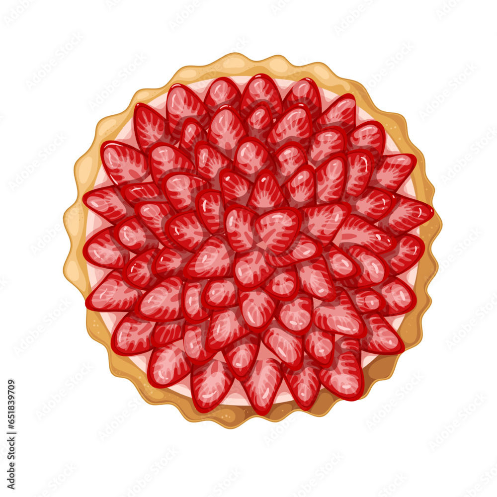 Strawberry pie, top view vector illustration. Cartoon isolated whole ...
