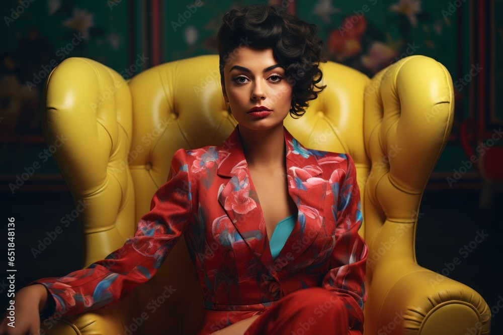 Fictional Stylish Woman Model Wearing an Elegant Flashy Colored Floral ...