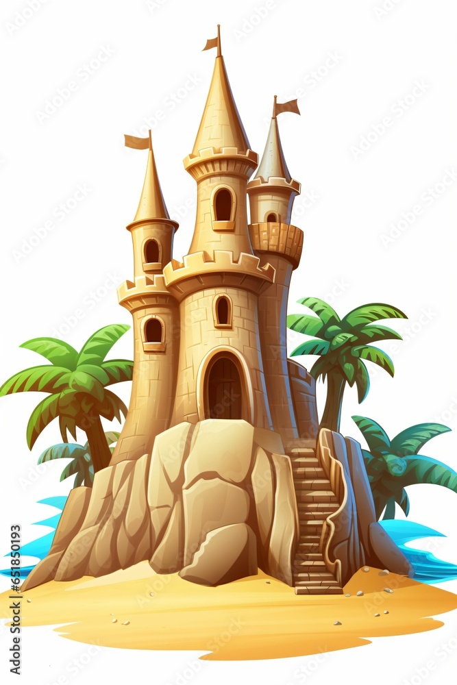 Château de sable, dessin d'une construction de sable à la plage ...