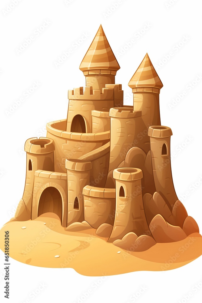 Château de sable, dessin d'une construction de sable à la plage ...