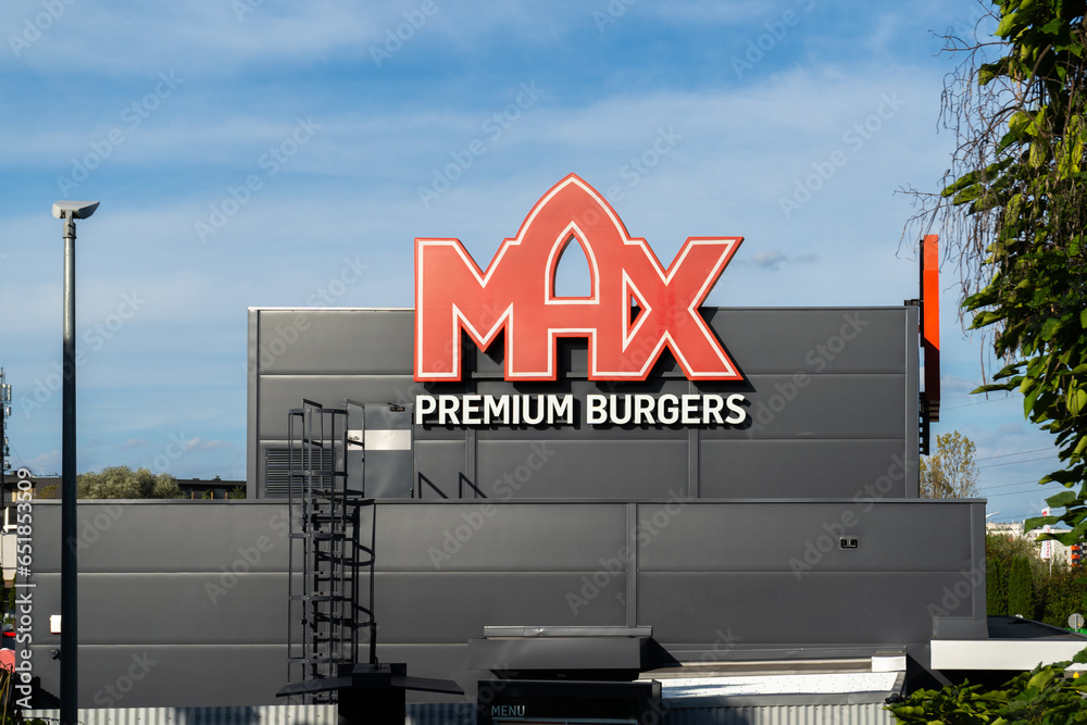 MAX Premium Burgers restaurant with logo sign. Fast food chain ...
