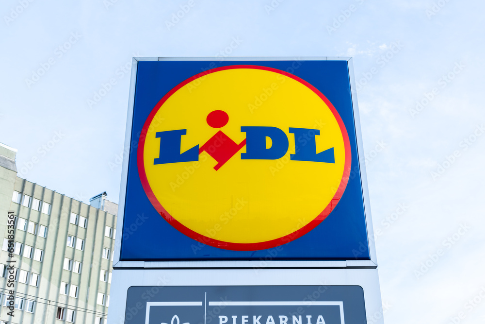 Lidl shop signboard with brand logo sign. German international discount ...