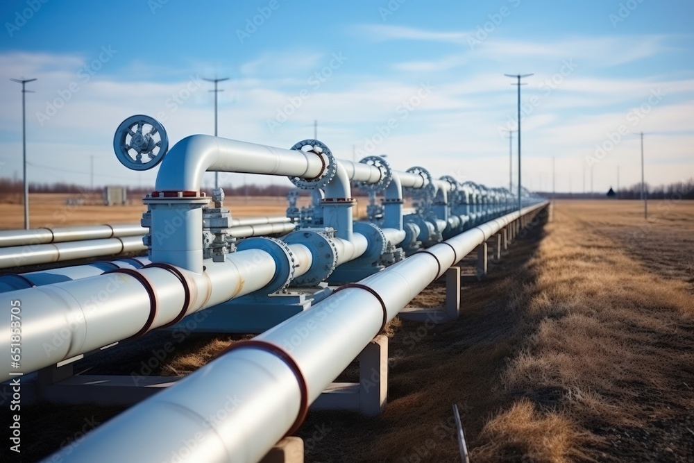 Part of a large pipeline at a gas or oil distribution terminal ...