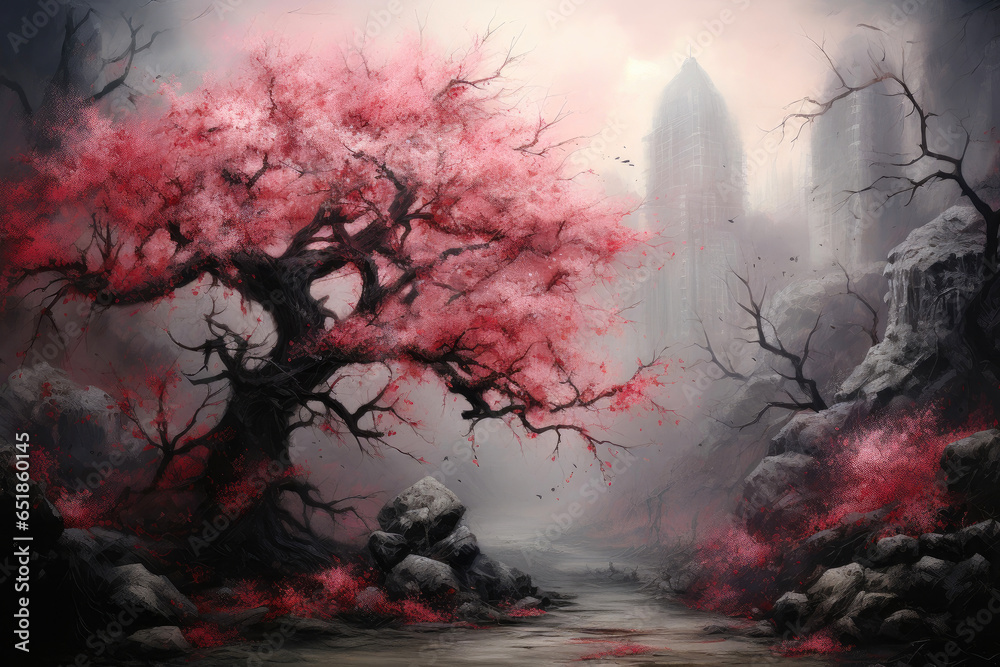 Cherry Blossom Macabre: Realistic Gothic Art Stock Photo | Adobe Stock