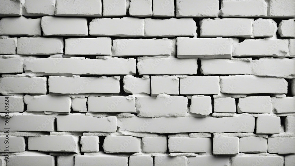 Generative AI white colored bricks of different sizes aligned horizontally, wall texture ...