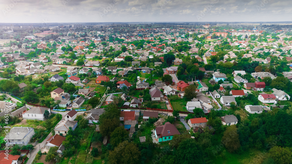 aerial small city cozy living district top view point from above ...