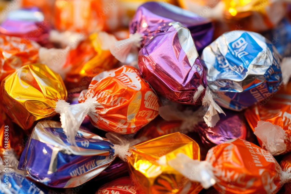 A Magnified View of Vibrant Candy Wrappers: A Mesmerizing Kaleidoscope ...