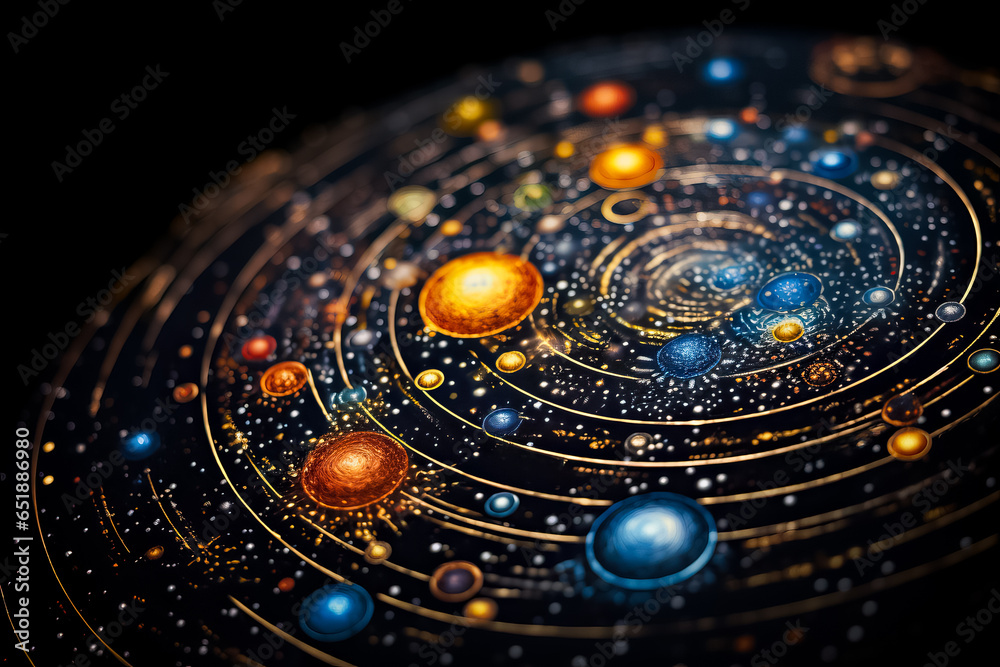 Solar system representation in body art form isolated on a gradient ...