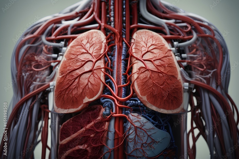 A photo realistic image of a human torso with the skin removed to show ...