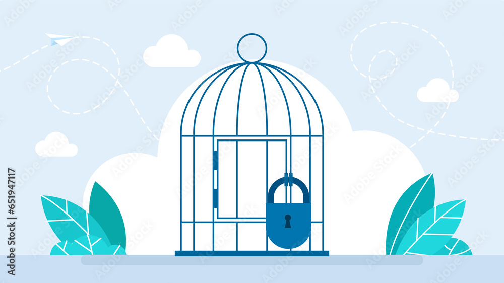 Bird cage with a lock. Prison gate. Vintage empty birdcage of metal ...