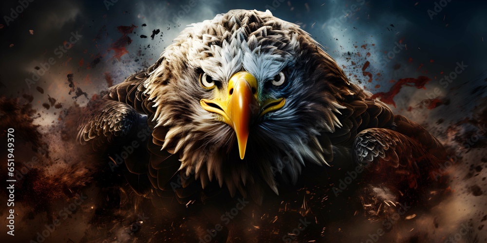 Bald eagle burning fire and smoke background, The American eagle ...