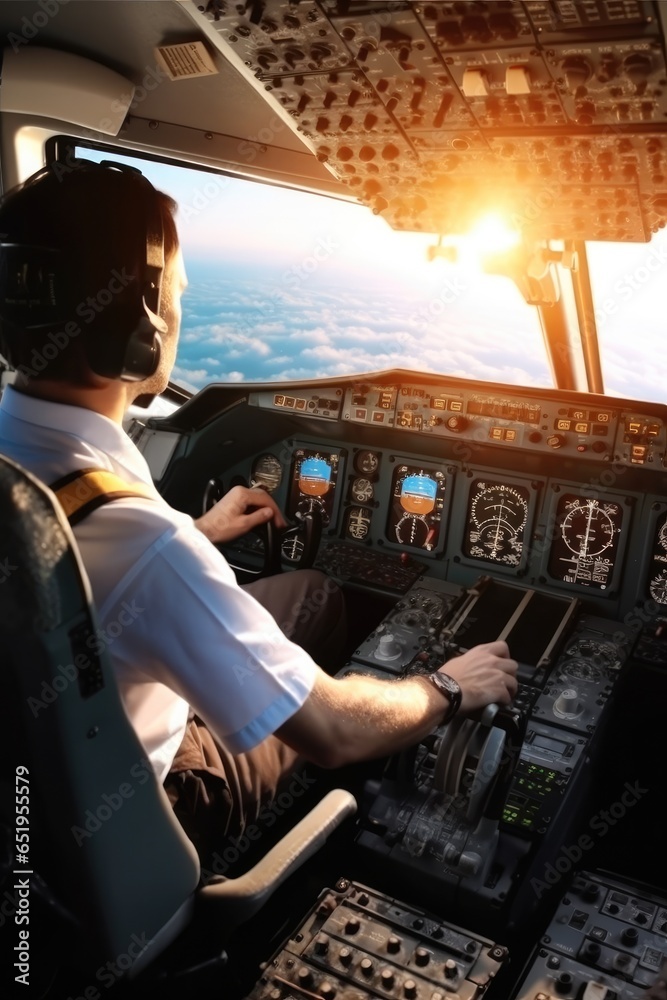 Modern commercial jet aircraft cockpit and pilots. Stock Photo | Adobe ...