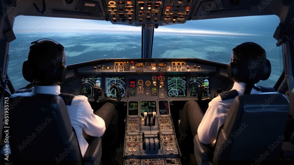 Pilots in the cockpit of a modern passenger jet aircraft. Stock Photo ...