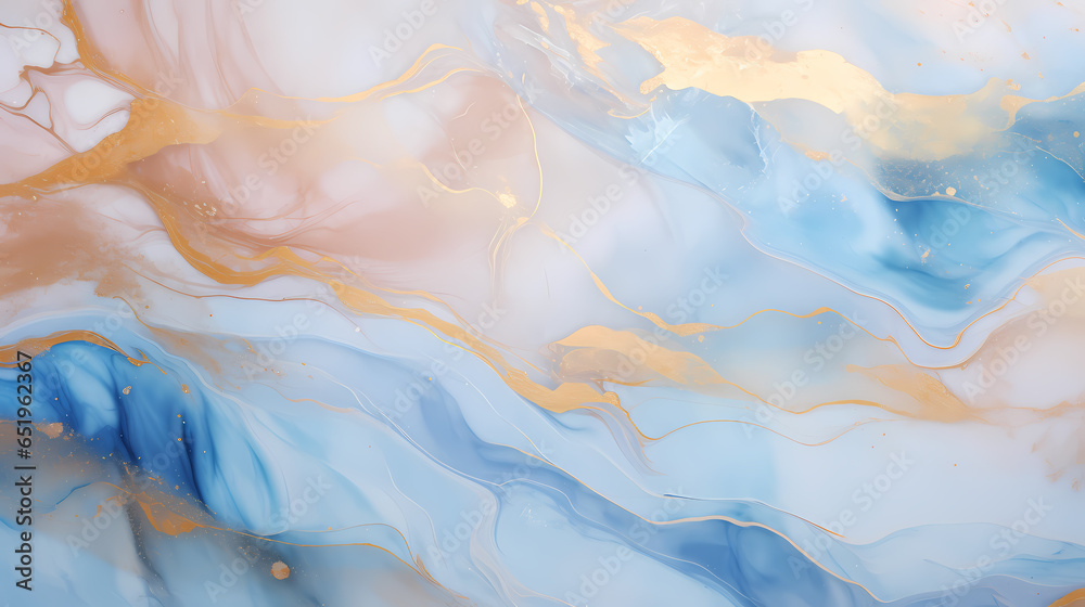 Abstract blue marble texture with golden lines on glossy surface for ...