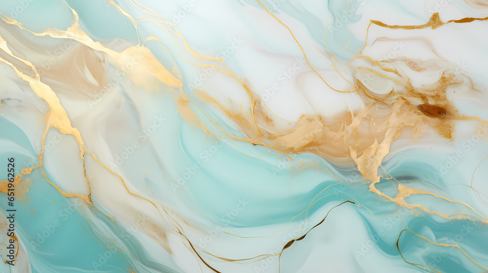 Abstract turquoise marble texture with golden lines on glossy surface ...