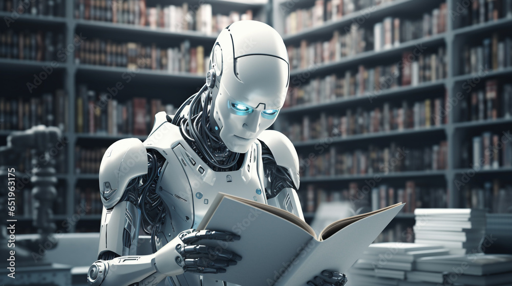 state of mind robot robot reading book, with generative ai Stock ...